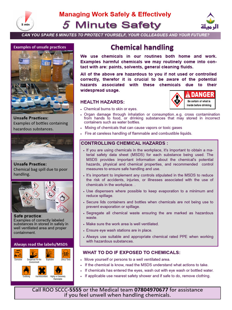 5 Mins Safety - Chemical Handling and Storage - English | PDF | Hazards ...