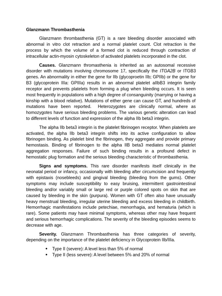 Glanzmann Thrombasthenia. | PDF