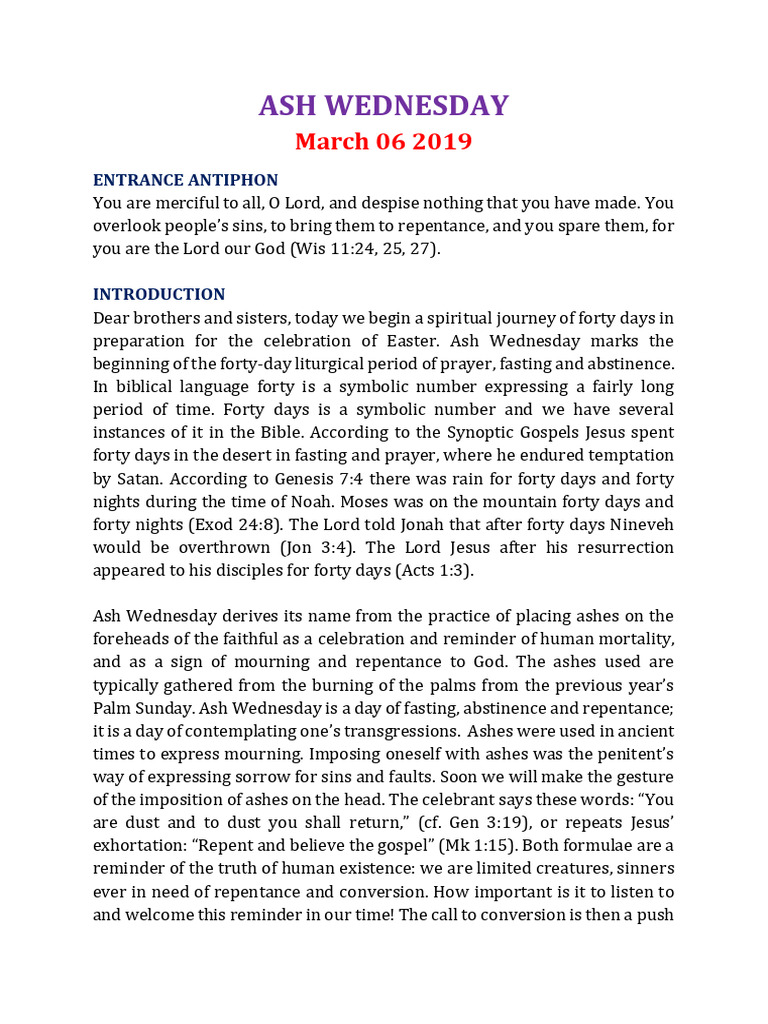 Ash Wednesday Liturgy in English | PDF
