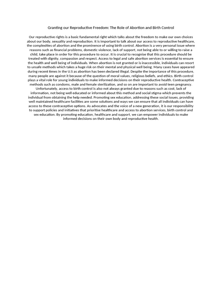 Granting Our Reproductive Freedom | PDF