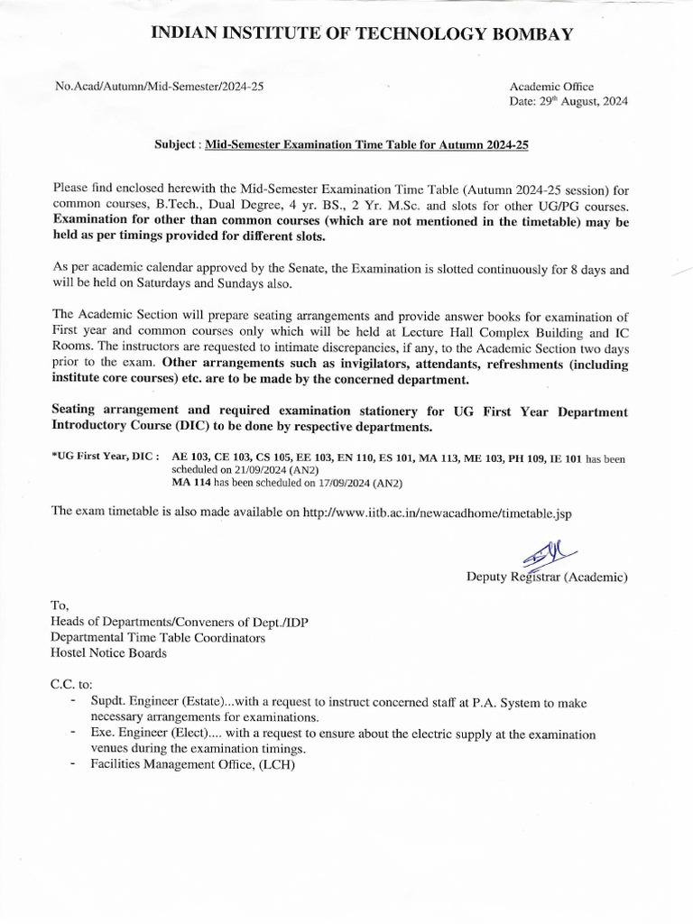 Mid_Sem_Timetable_2024 | PDF