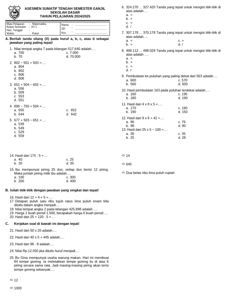 Format SOAL MATEMATIKA | PDF