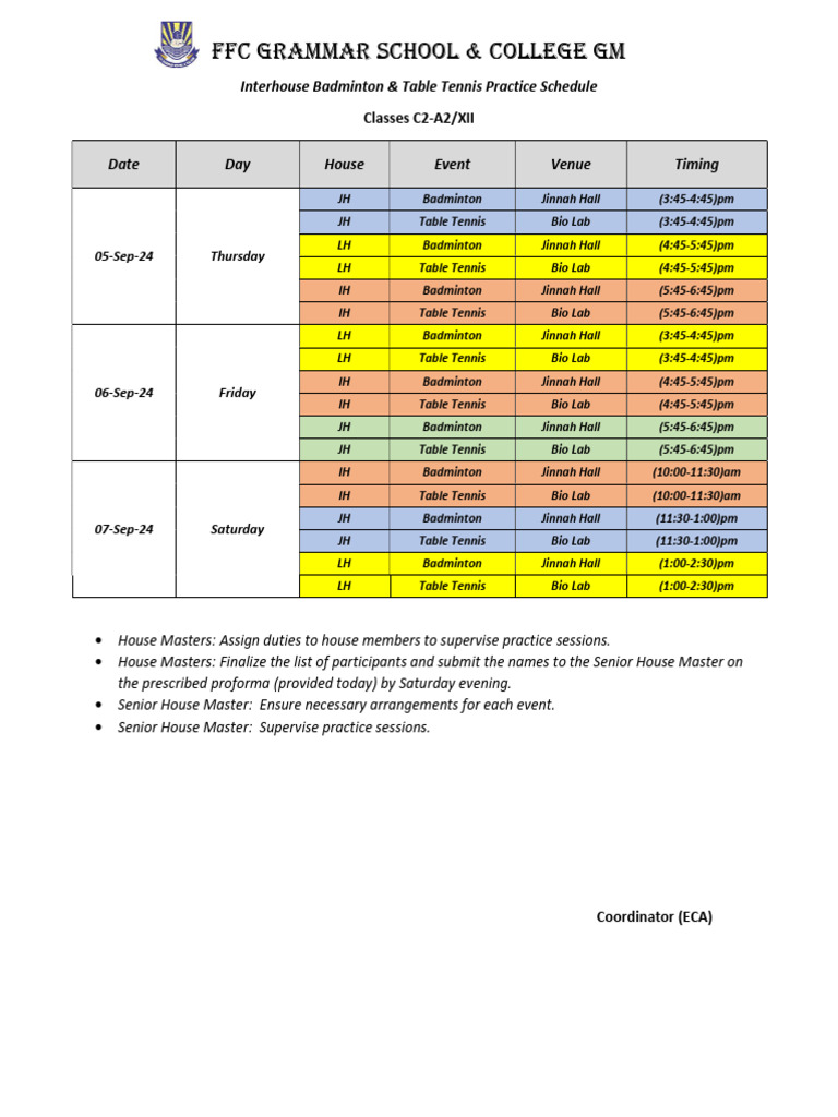 Practice Schedule | PDF