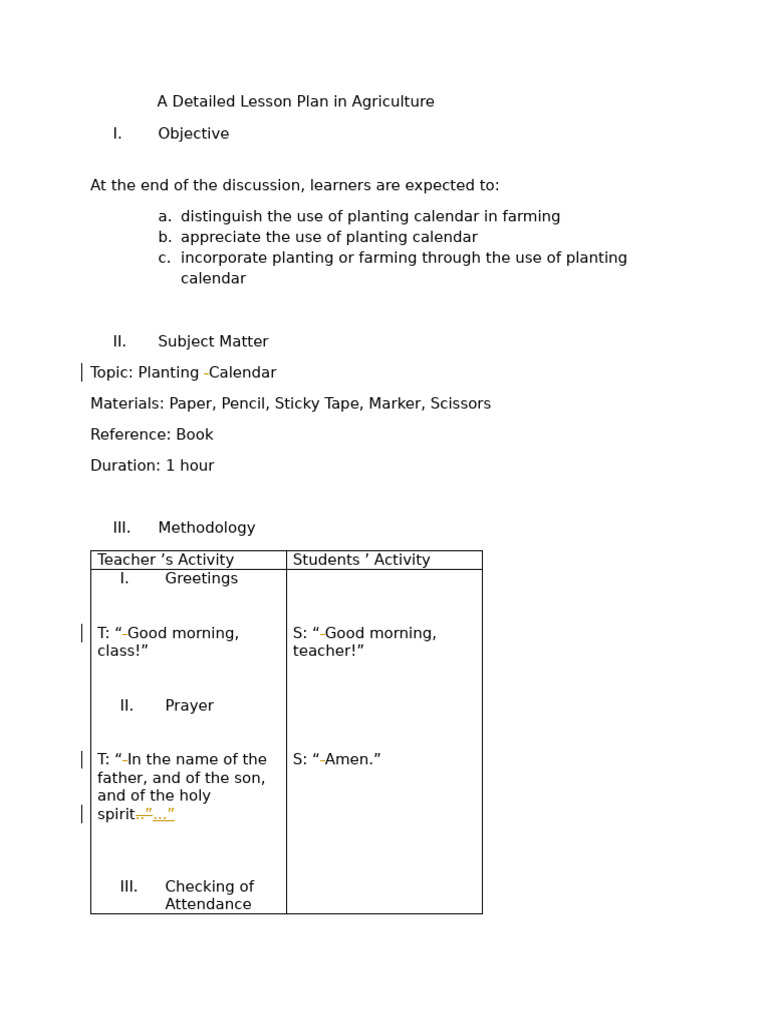 Ari's Lesson Plan in Agriculture | PDF