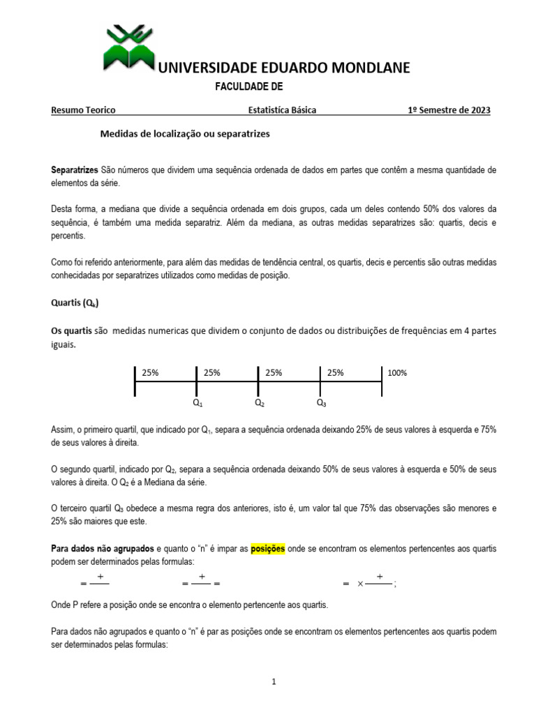 Aula 7 Medidas de Posicao Ou Separatrizes | PDF