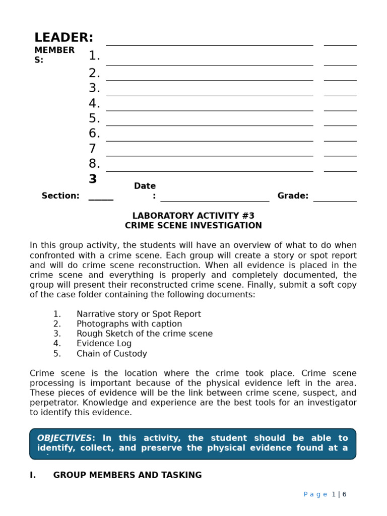 Laboratory Activity 3 Crime Scene Investigation | PDF