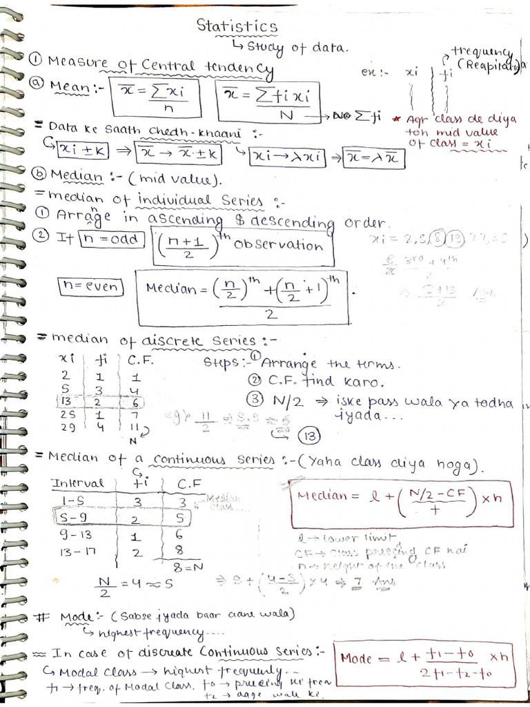 Statistics Short Notes 1 | PDF