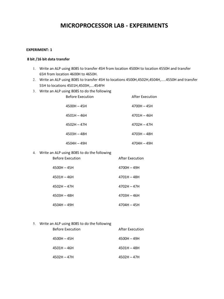 Microprocessor Lab Exercises | PDF | Digital Electronics | Arithmetic