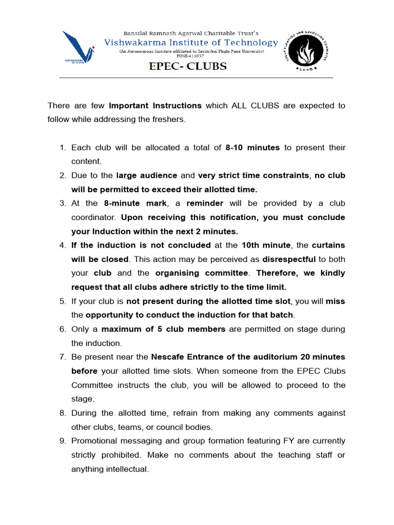 Club Induction Guidelines 24-25 | PDF