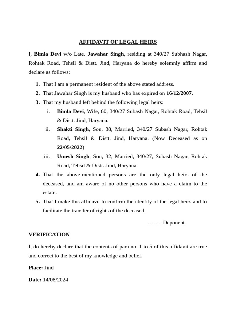 Affidavit of Legal Heirs | PDF