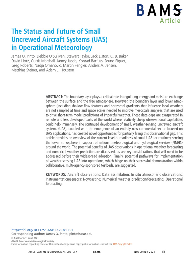 The Status and Future of UAS in Operational Meterology | PDF ...