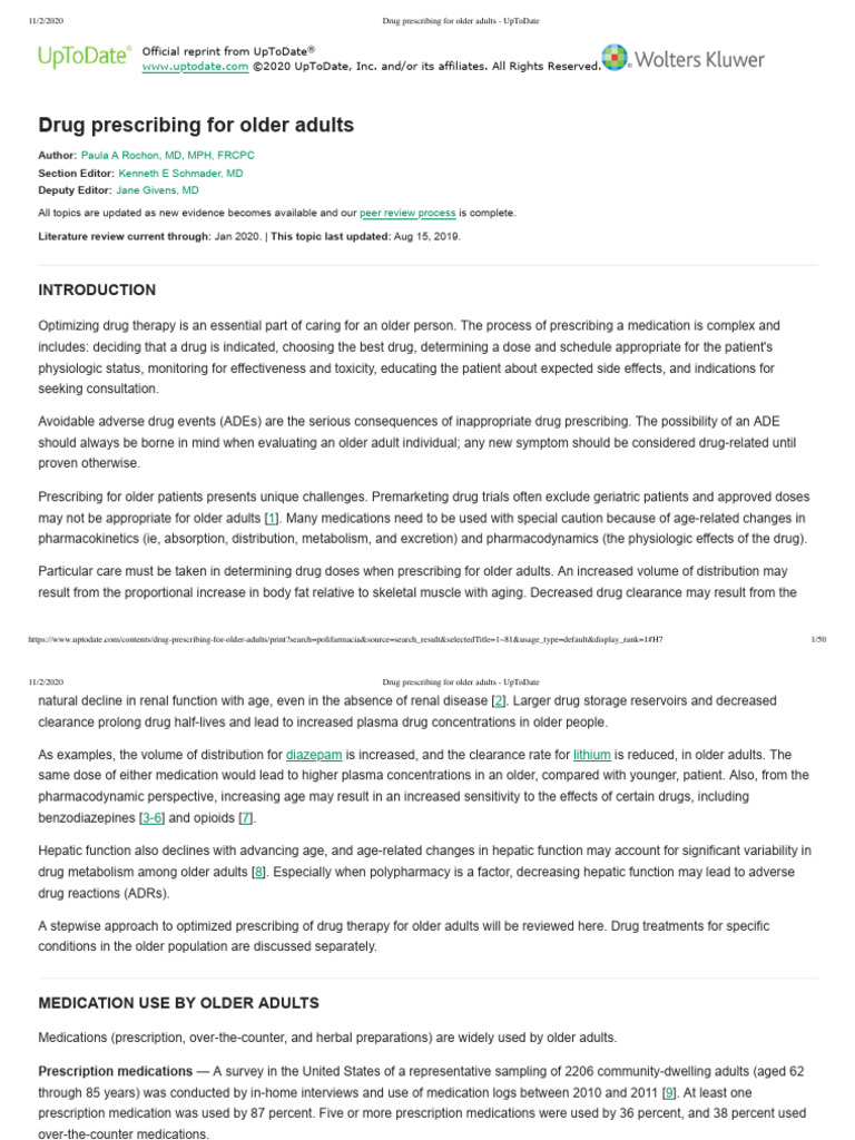 Drug Prescribing For Older Adults - UpToDate | PDF