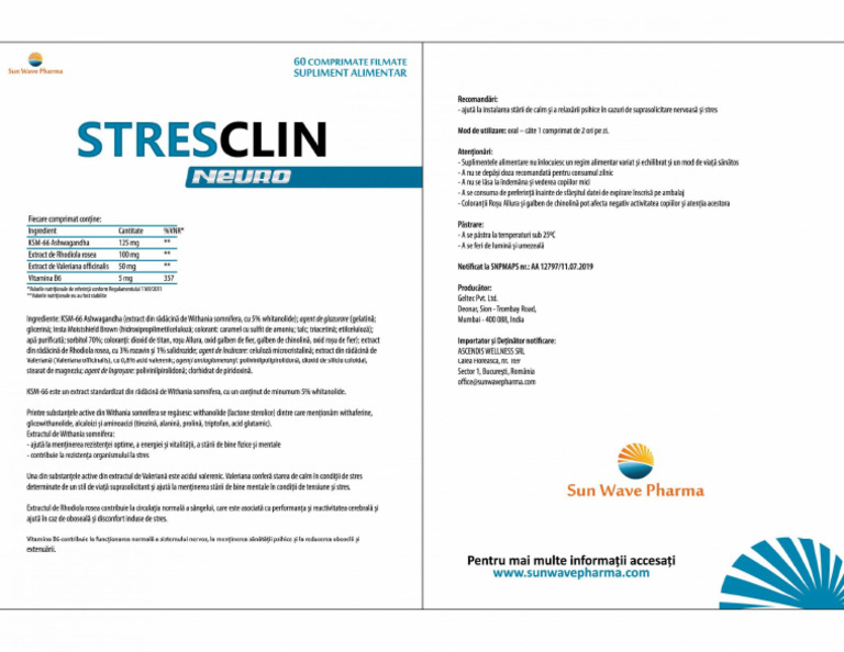 Stresclin Neuro 60 Comprimate Sun Wave Pharma 6445 | PDF