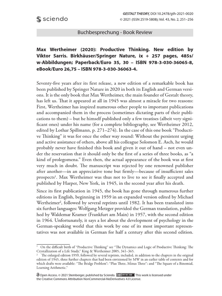 Max Wertheimer's Productive Thinking Review | PDF | Thought | Cognitive ...