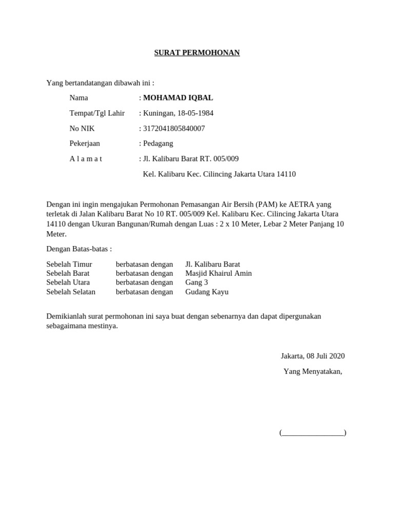 Surat Permohonan Aetra Pdf