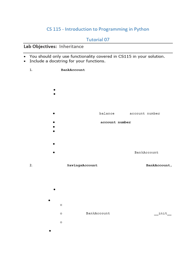 Lab Objectives:: CS 115 - Introduction To Programming in Python Tutorial 07 | PDF