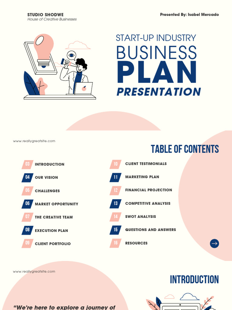 Blue and Peach Modern Lined Illustration Business Plan Presentation | PDF