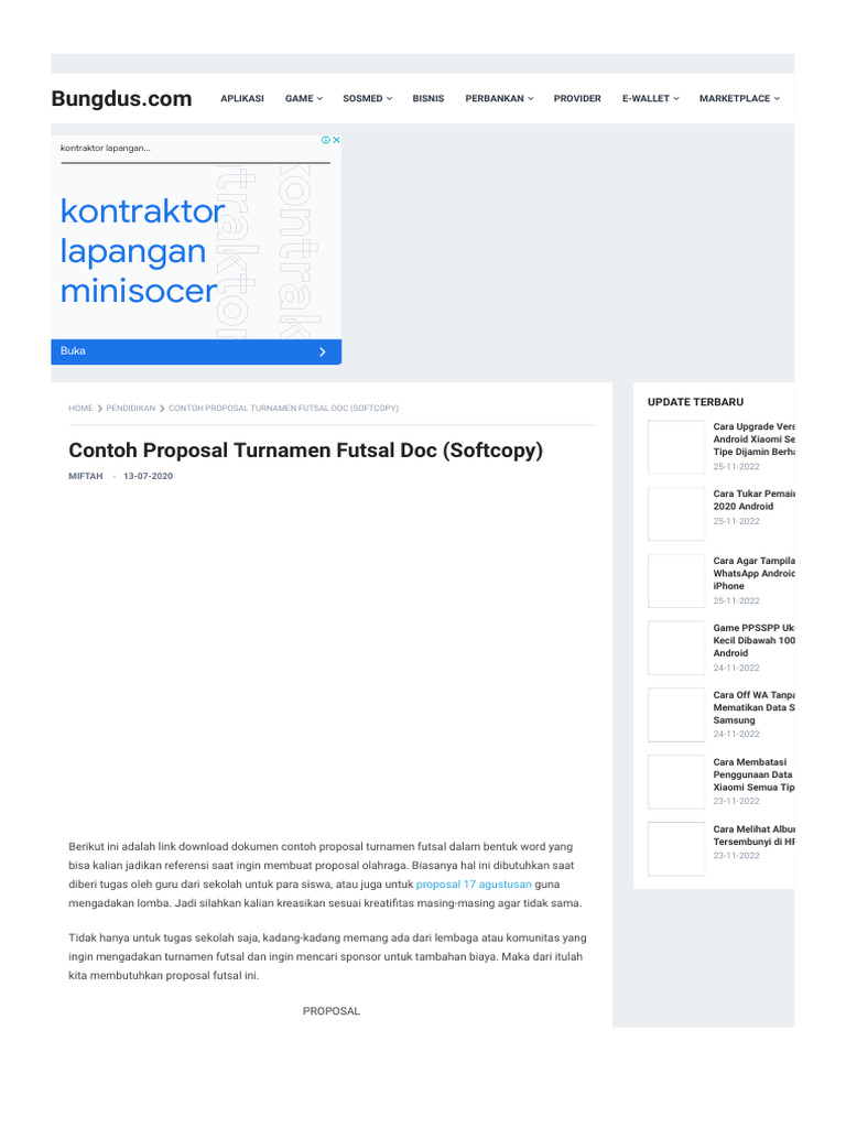 Contoh Proposal Turnamen Futsal Doc (Softcopy) | PDF
