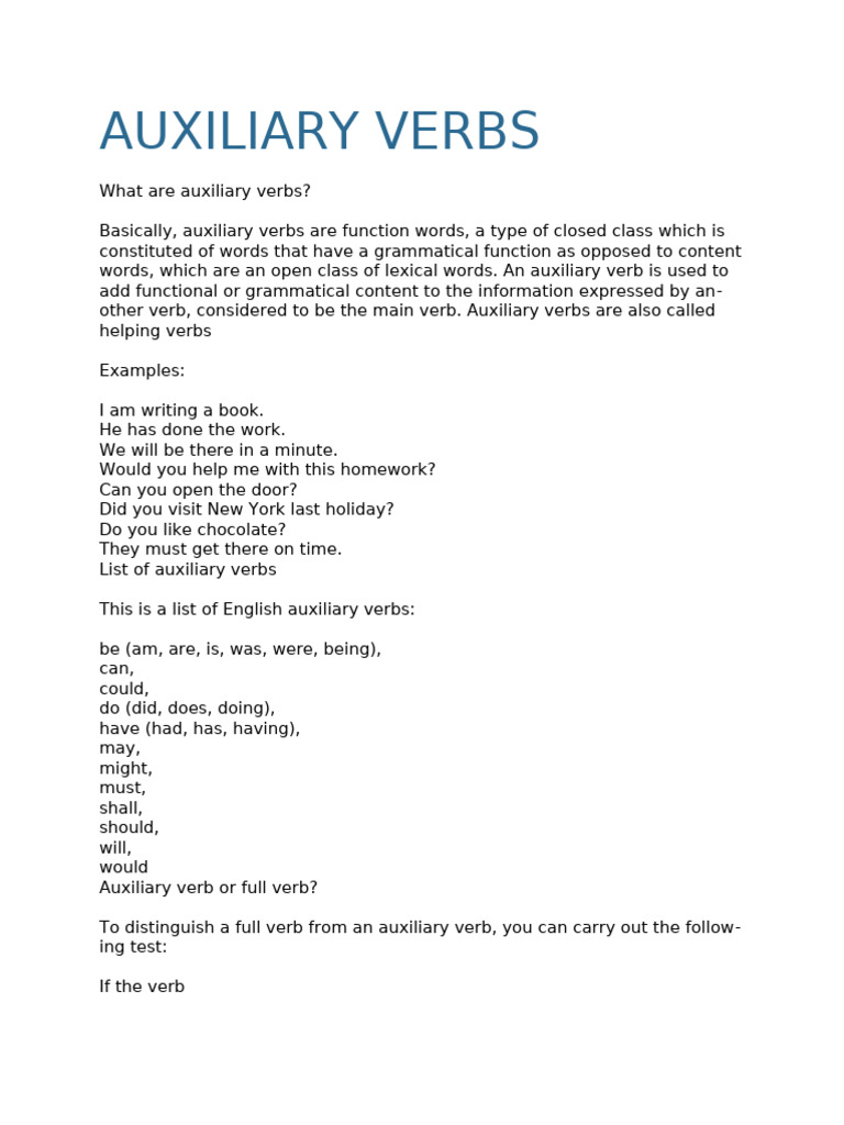 Auxiliary Verb | PDF