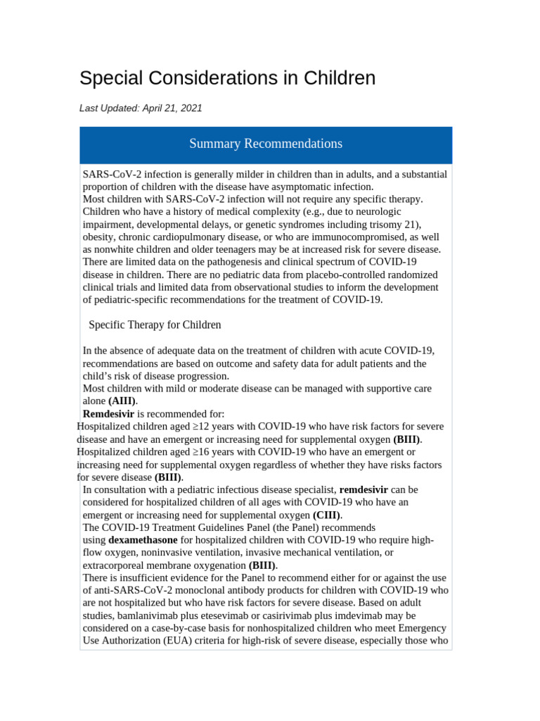 Special Considerations in Children | PDF