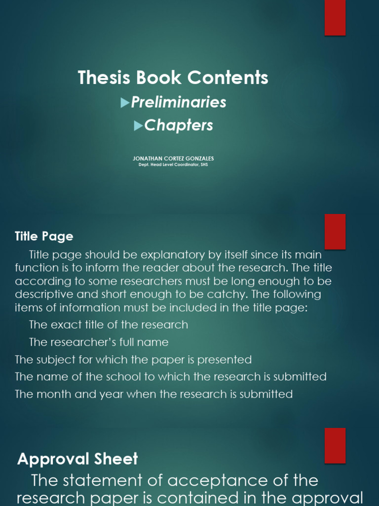 Thesis Contents PPT Definitions | PDF