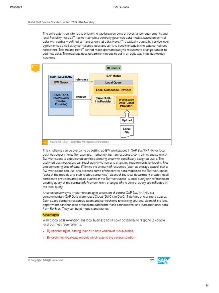 Unit 4: Best Practice Standards in SAP BW/4HANA Modeling: Figure 106: LSA++: Local BW Workspaces ...