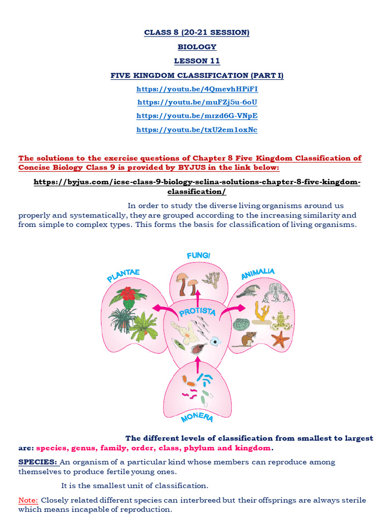 CLASS 8 (20-21 SESSION) Biology Lesson 11 Five Kingdom Classification ...