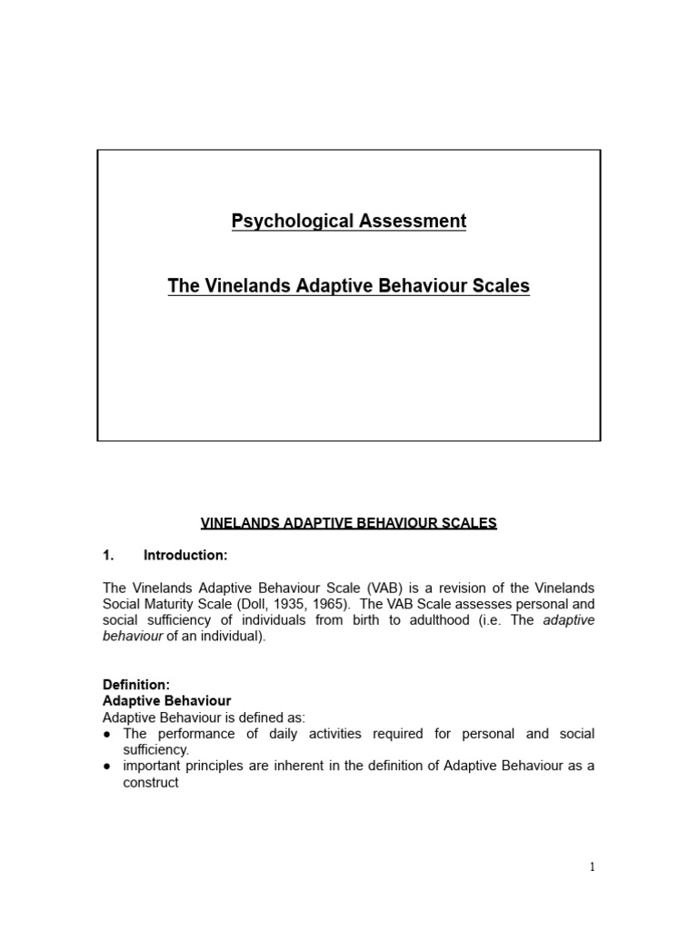 Vinelands Adaptive Behaviour Scales | PDF | Validity (Statistics) | Intellectual Disability