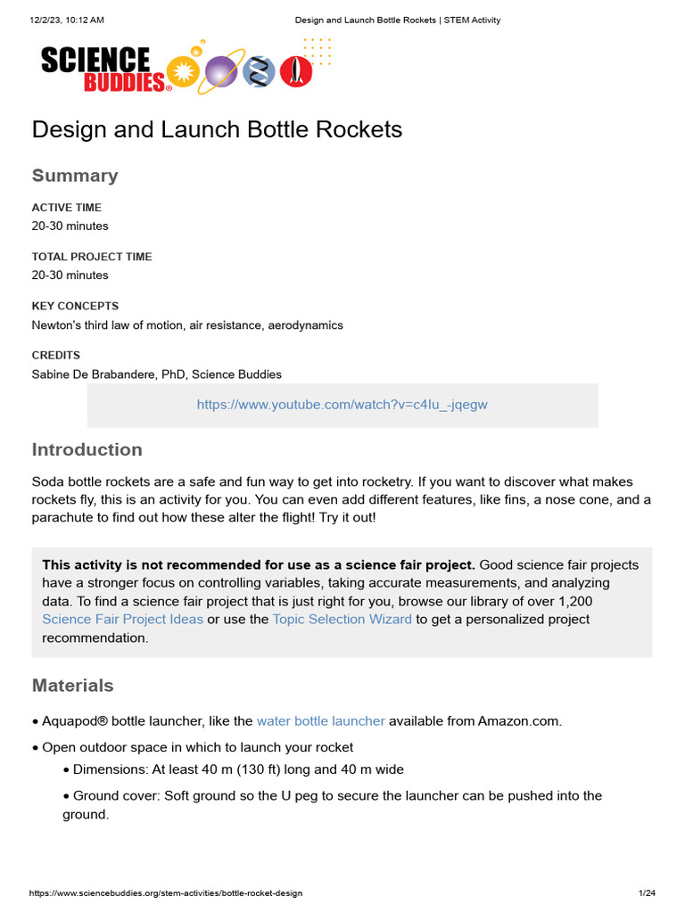 Design and Launch Bottle Rockets - STEM Activity | PDF
