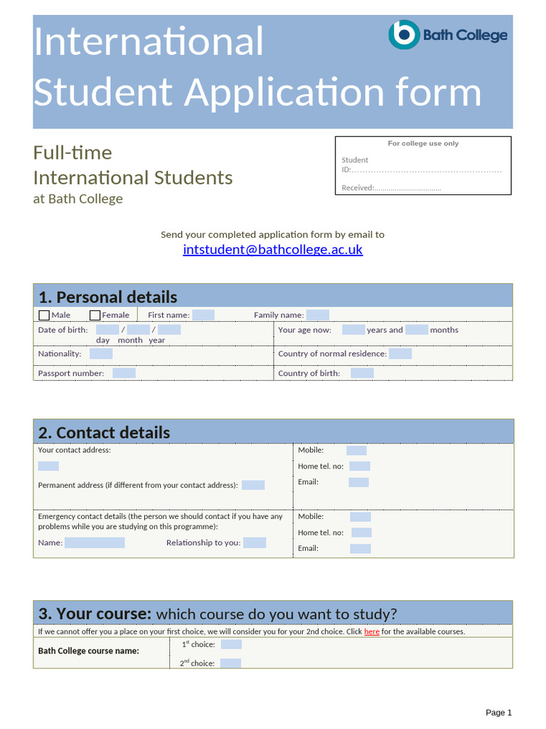 International Student Application Form | PDF
