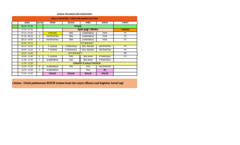 Jadwal Kelas 4 | PDF