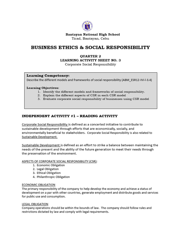 Business Ethics Q4 LAS3 | PDF