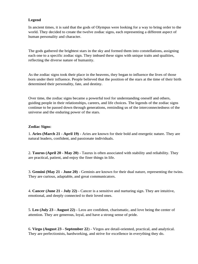 Zodiac Signs Legend | PDF