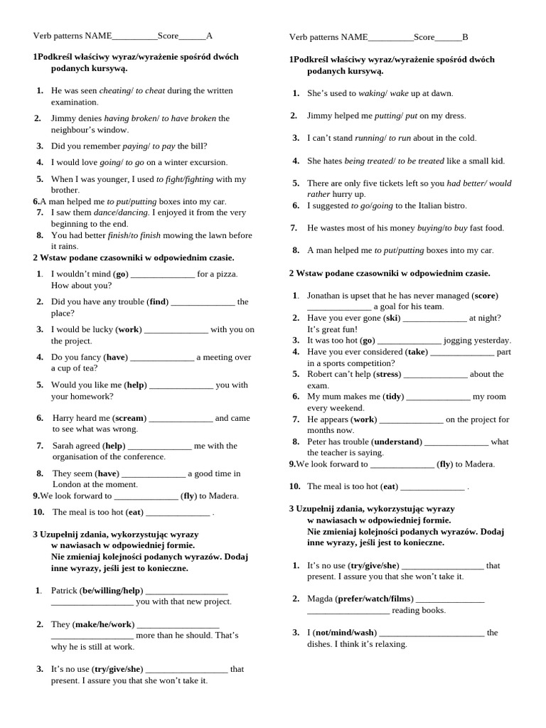Verb Patterns NAME | PDF