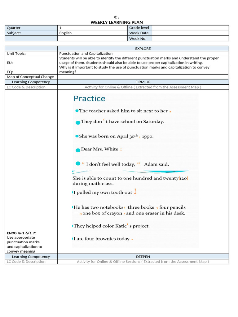q1.Week 5 English-9 Learning Plan | PDF