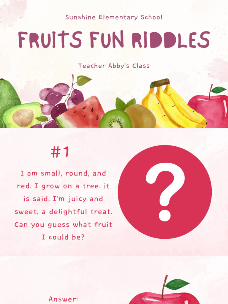 Colorful Illustrative Fruits Fun Riddles Activity Presentation | PDF