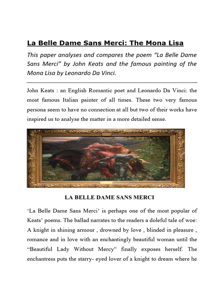 A Comparative Study Between La Belle Dame Sans Merci and Monalisa | PDF