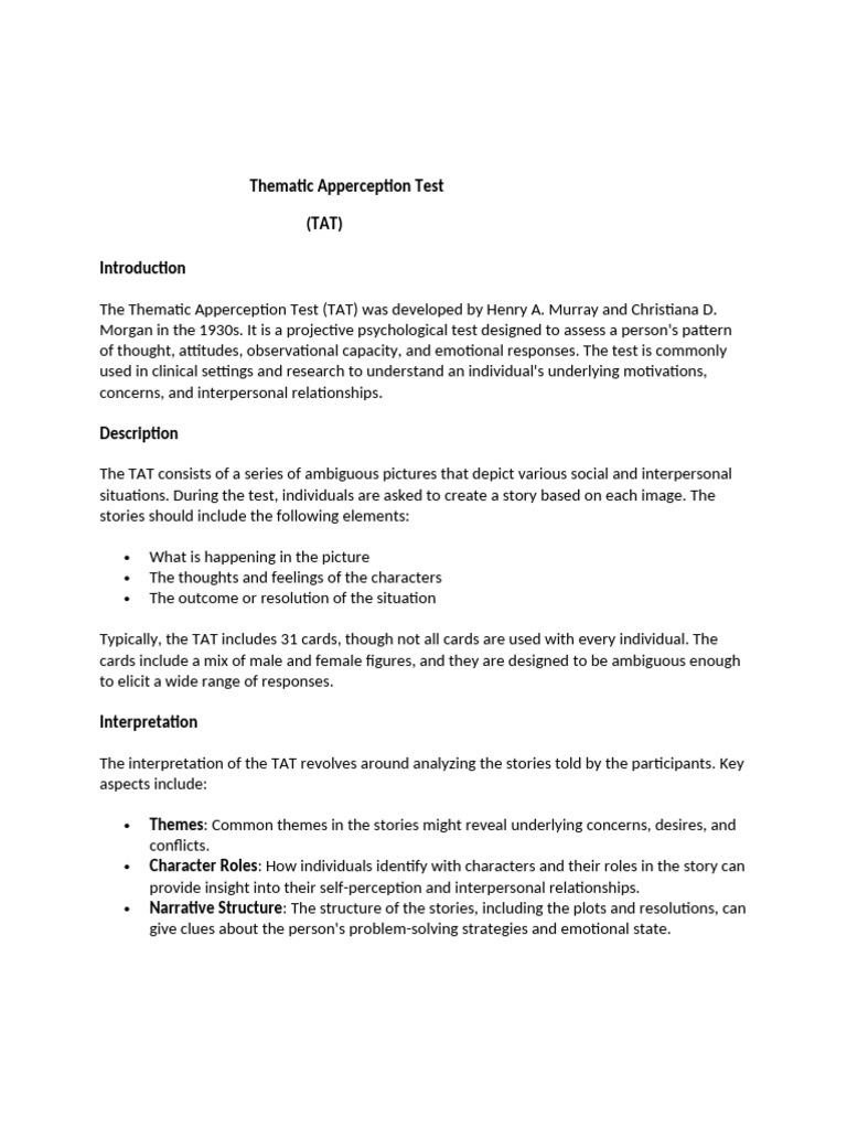 Thematic Apperception Test | PDF | Psychology | Psychological Concepts