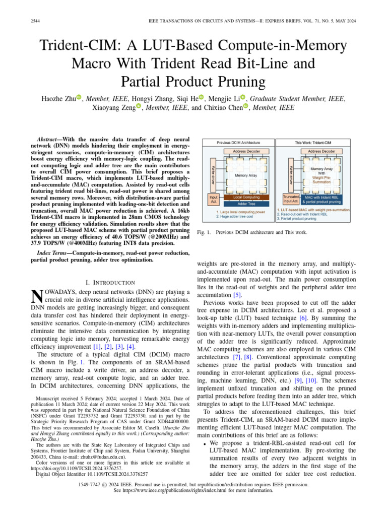 Trident-CIM A LUT-Based Compute-in-Memory Macro With Trident Read Bit-Line and Partial Product ...