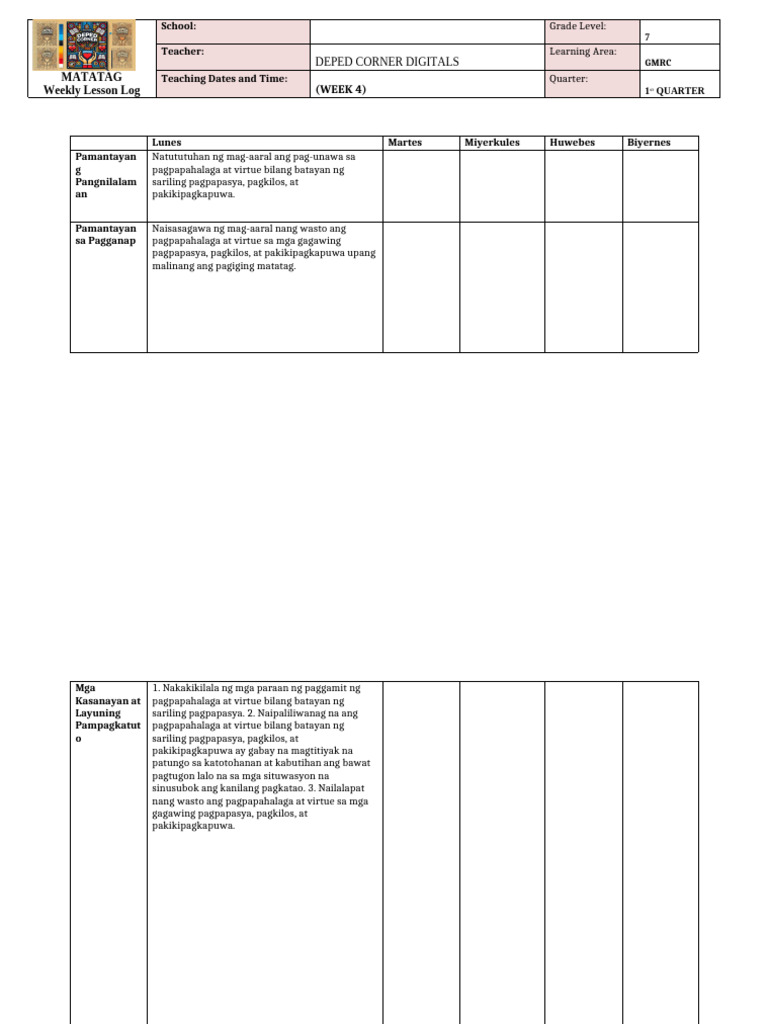 DLL-WEEK 4-GRADE7-GMRC -DEPED CORNER DIGITALS, | PDF