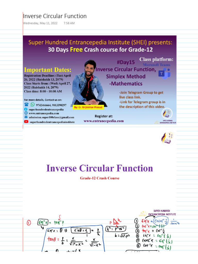 Inverse Circular Function Part-1 | PDF