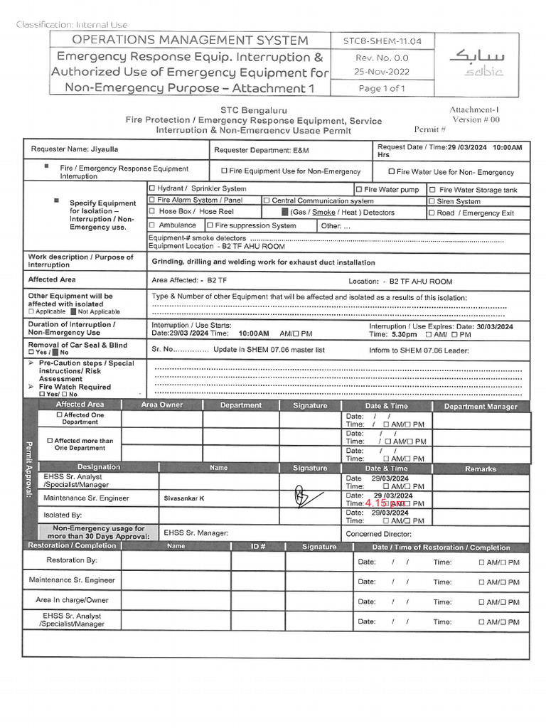 Intruption Form - B2 AHU Area | PDF
