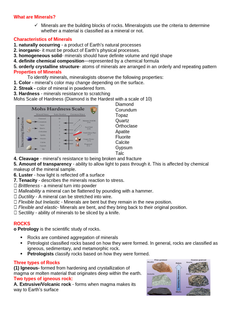 MINERALS-and-ROCKS-Concept-notes (1) | PDF