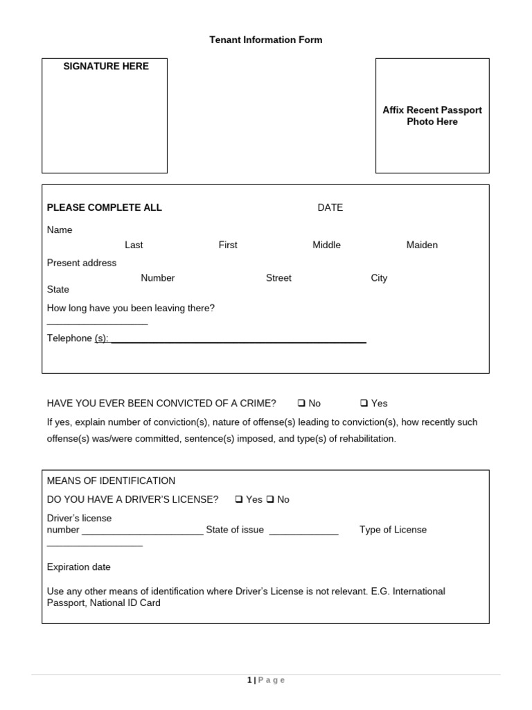 Tenant Information Form | PDF