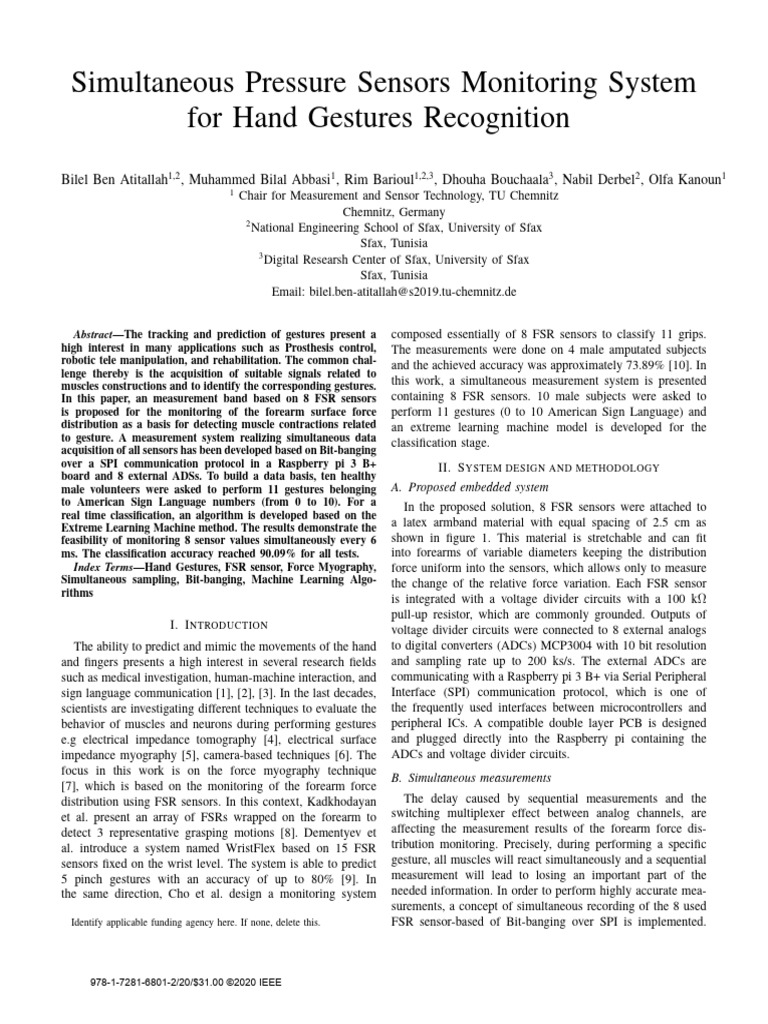 Simultaneous Pressure Sensors Monitoring System For Hand Gestures Recognition | PDF
