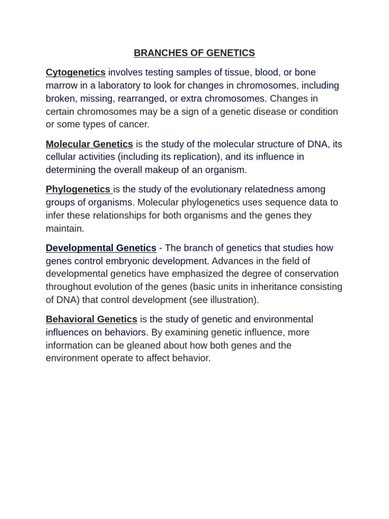 Branches of Genetics | PDF