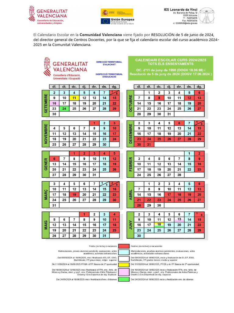 CALENDARIO-ESCOLAR-24-25-1 | PDF