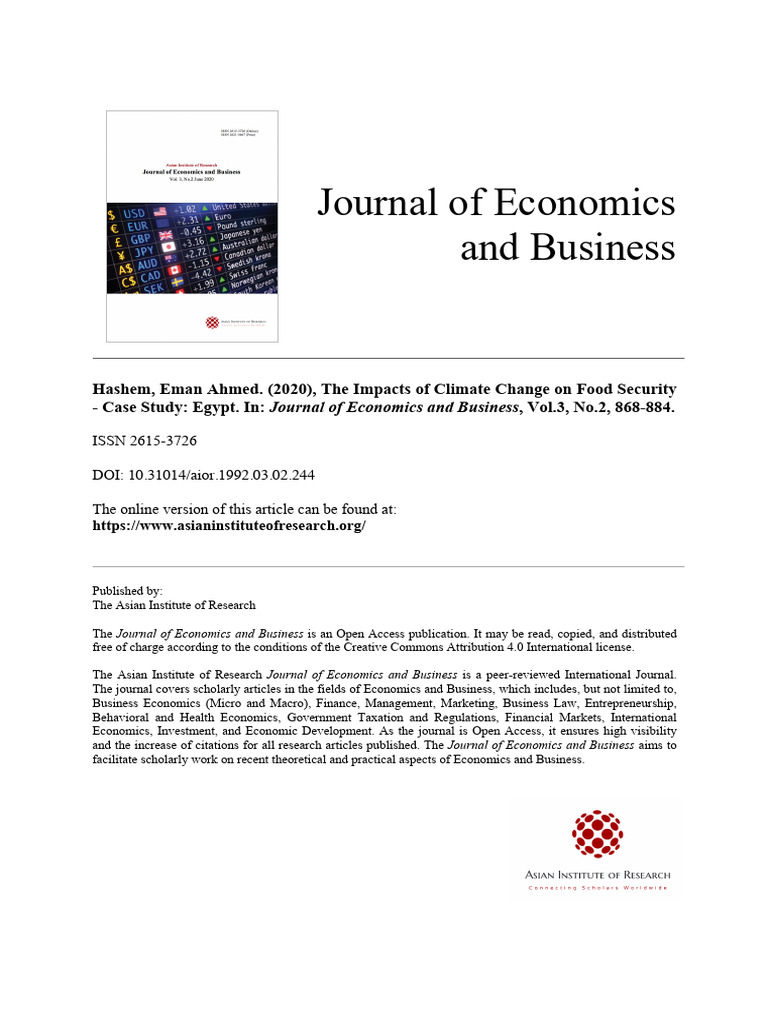 The Impacts of Climate Change On Food Security Case Study Egypt | PDF