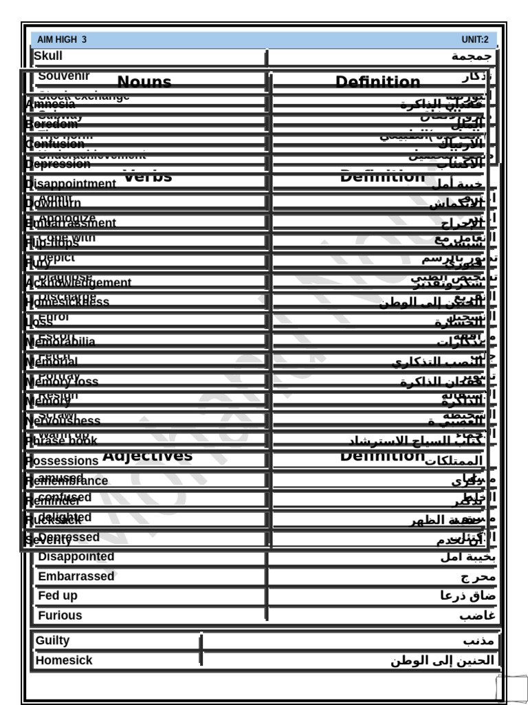 Unit 2 - Vocab-Grammar - 2nd Prep | PDF