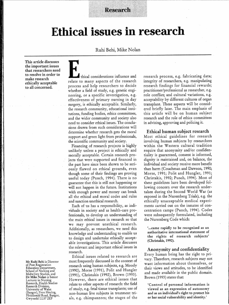 Ethical Issues in Research | PDF